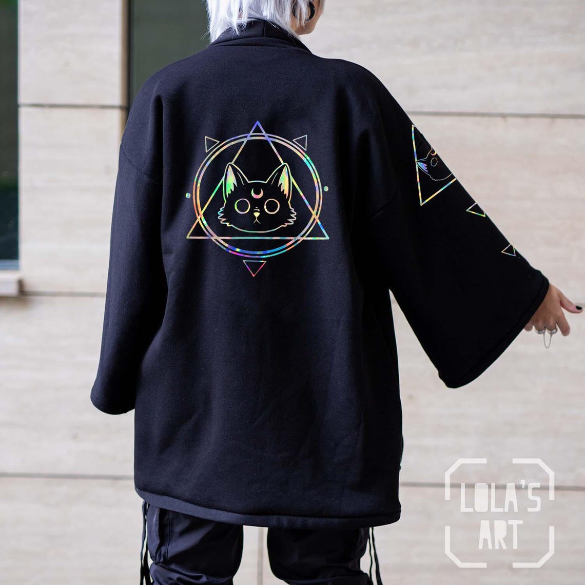 Witchy Cat, Techwear Style Kimono, Pink Haori, Glittery Handmade Haori ...