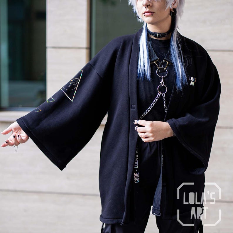 Witchy Cat, Techwear Style Kimono, Pink Haori, Glittery Handmade Haori ...
