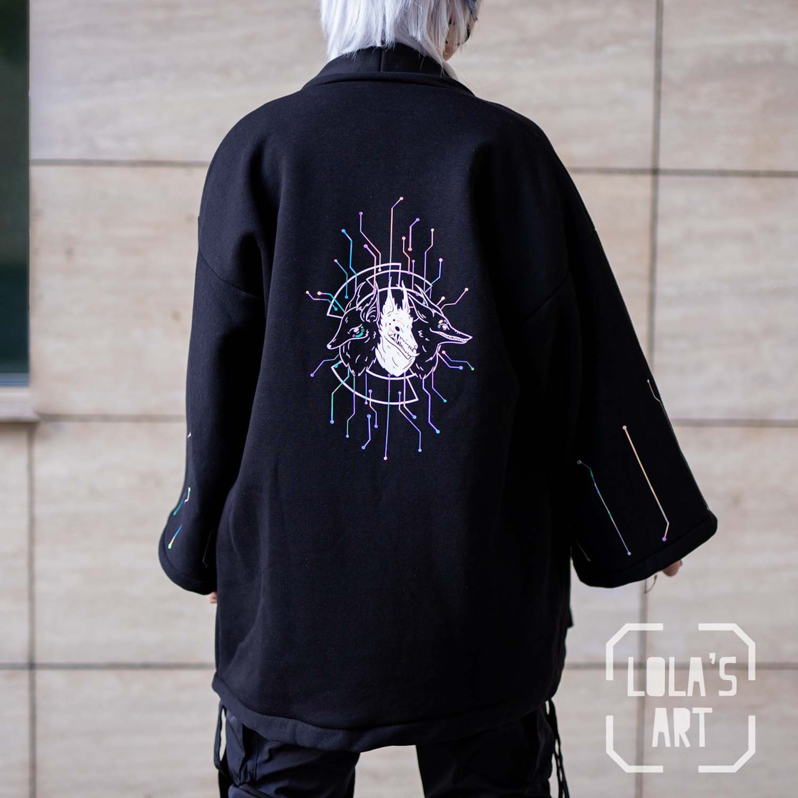 Cerberus Jackal, Techwear Style Kimono, Haori, Holographic Handmade ...