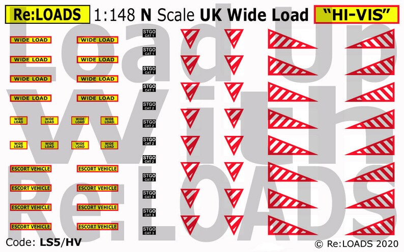 UK Wide Load, Long Load Signs, Signage for N Scale, N Gauge 1/148 Model ...