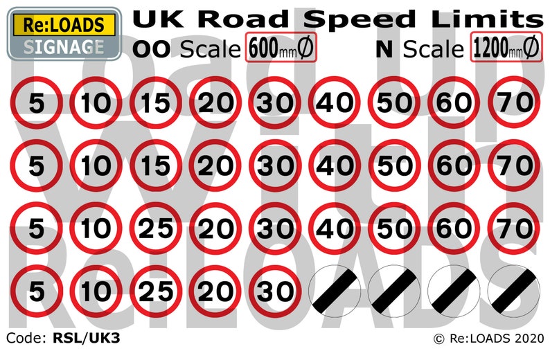 UK Road Speed Limit Signs, Signage for OO Gauge / OO Scale and N Gauge ...