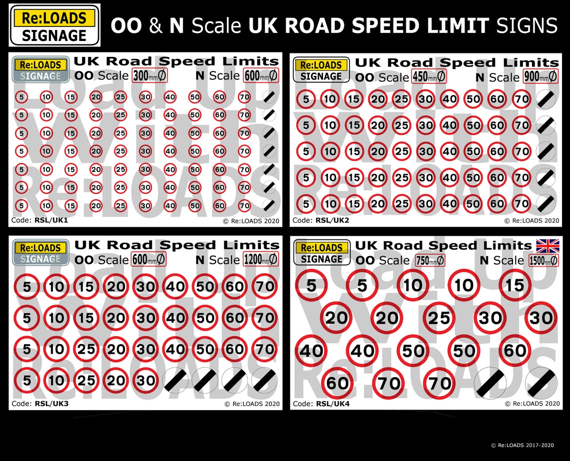 UK Road Speed Limit Signs, Signage for OO Gauge / OO Scale and N Gauge ...