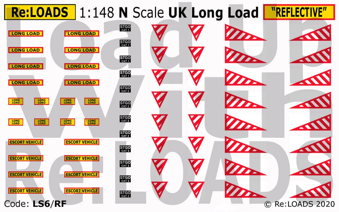 UK Wide Load, Long Load Signs, Signage for N Scale, N Gauge 1/148 Model ...