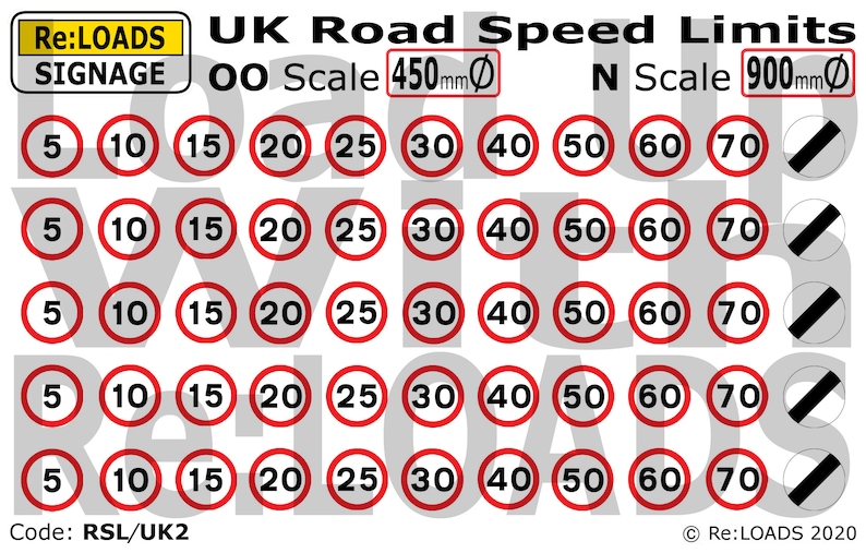UK Road Speed Limit Signs, Signage for OO Gauge / OO Scale and N Gauge ...