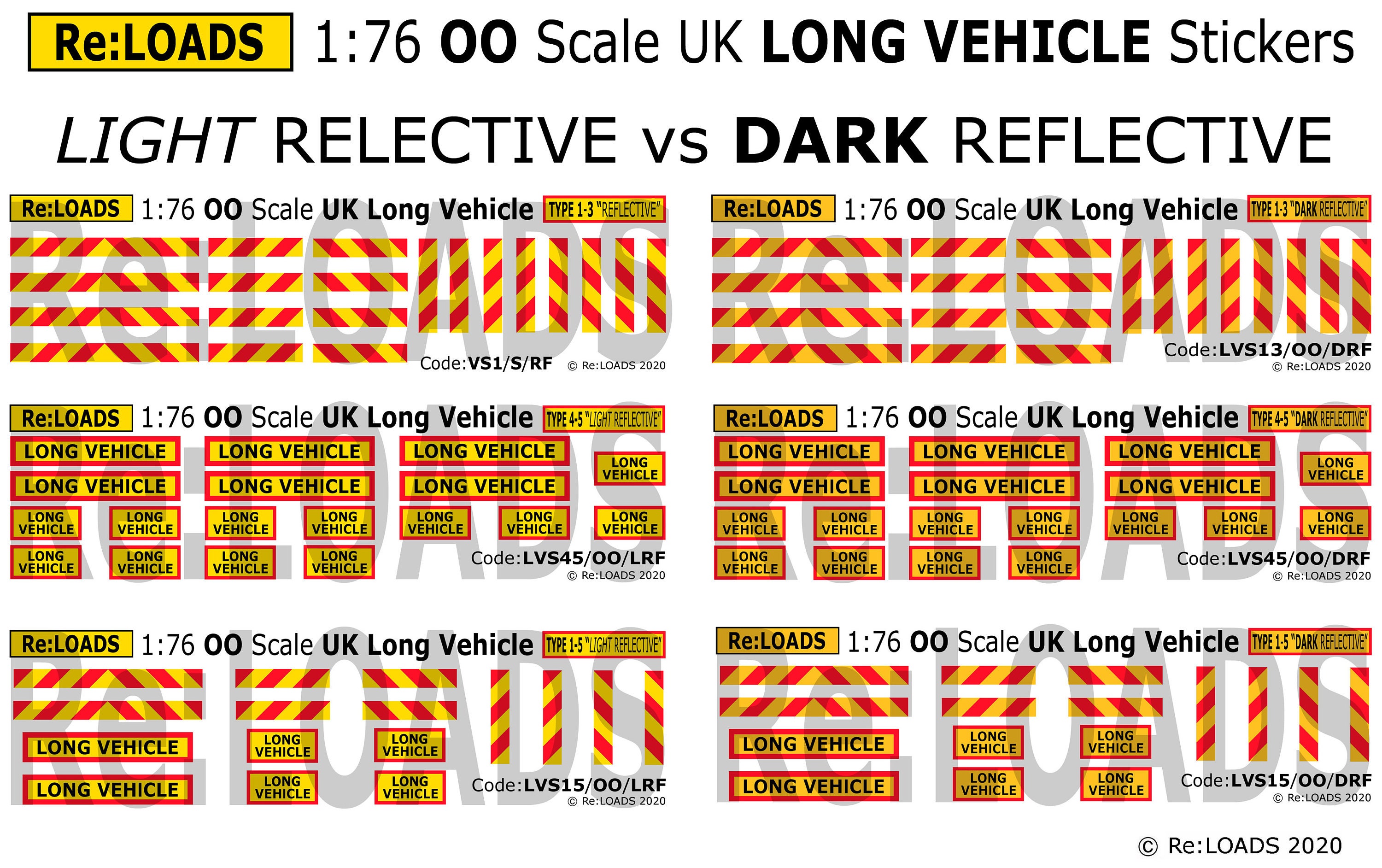 OO Scale / OO Gauge UK "type 1 - 5" Long Vehicle Rear Marker Board ...