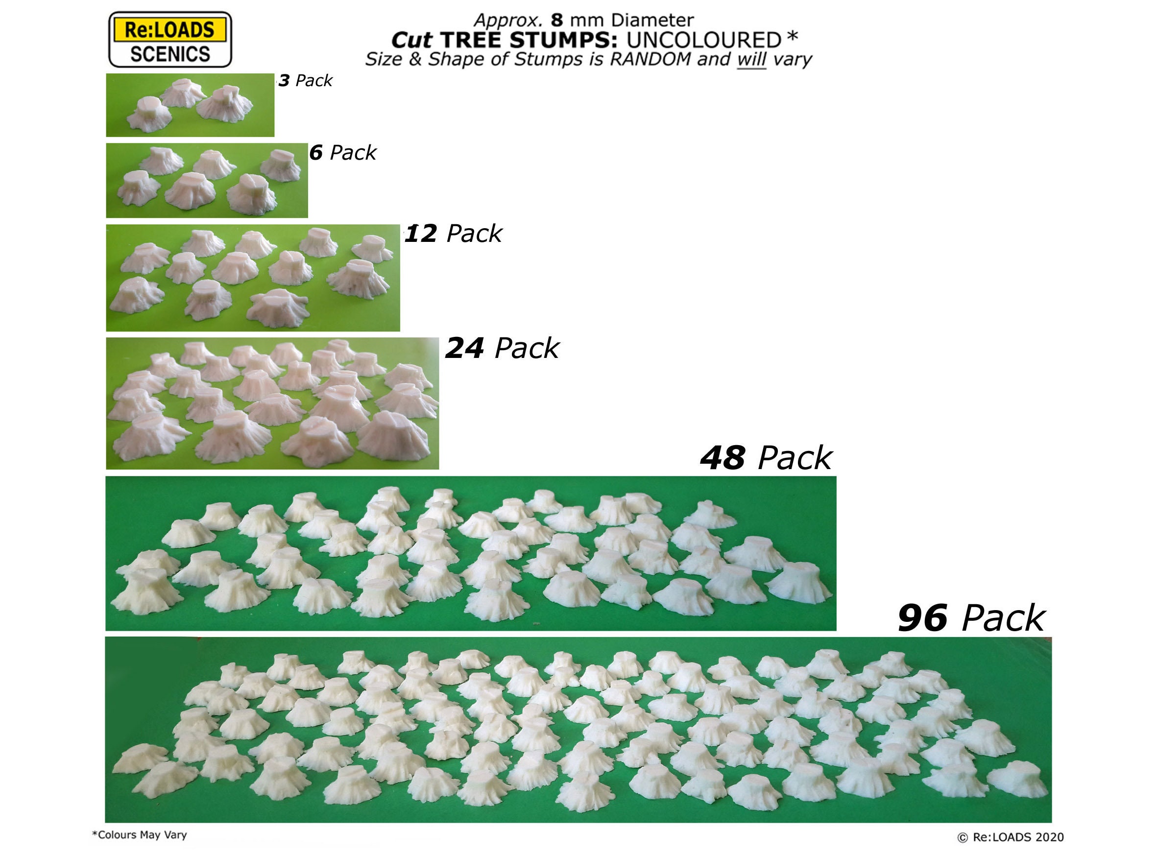Model Railroad HO Scale Tree STUMPS Uncoloured 8mm Diameter Scale Tree ...