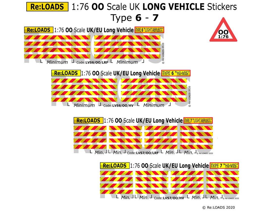 OO Scale / OO Gauge UK type 6 7 Long Vehicle Rear Marker Board Signs ...