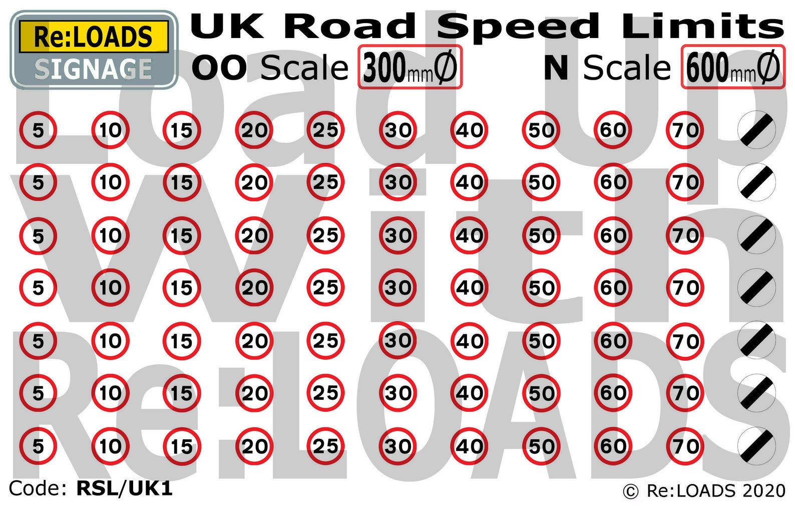 UK Road Speed Limit Signs, Signage for OO Gauge / OO Scale and N Gauge ...