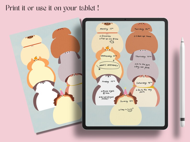 Dog Themed Weekly Planner Printable & Undated Weekly - Etsy UK