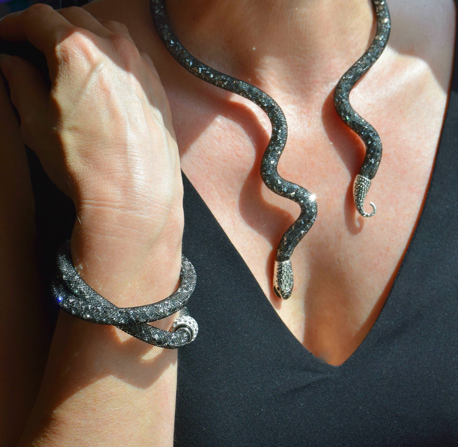 Snake Necklace Rhinestone Statement Necklace Long Layered - Etsy