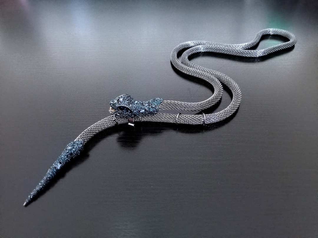 Long Black Gun Lariat Snake Choker Necklace, Bendable Serpent Collar ...