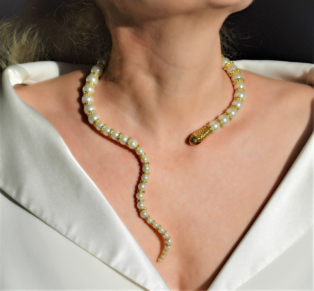 Long Bendable Open Cuff Snake Choker Necklace Flexible Beaded - Etsy