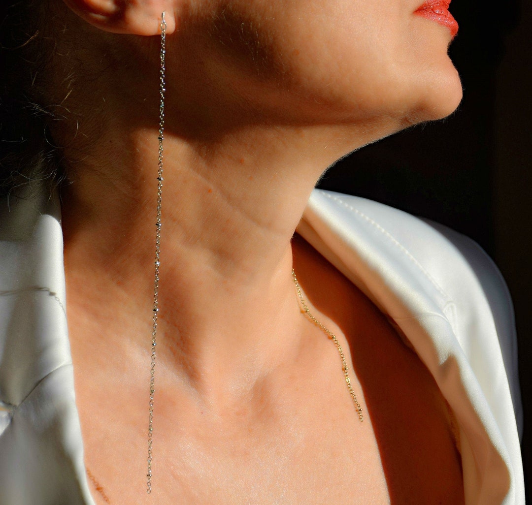 Extra Long Silver Chain Earrings for Women - Etsy