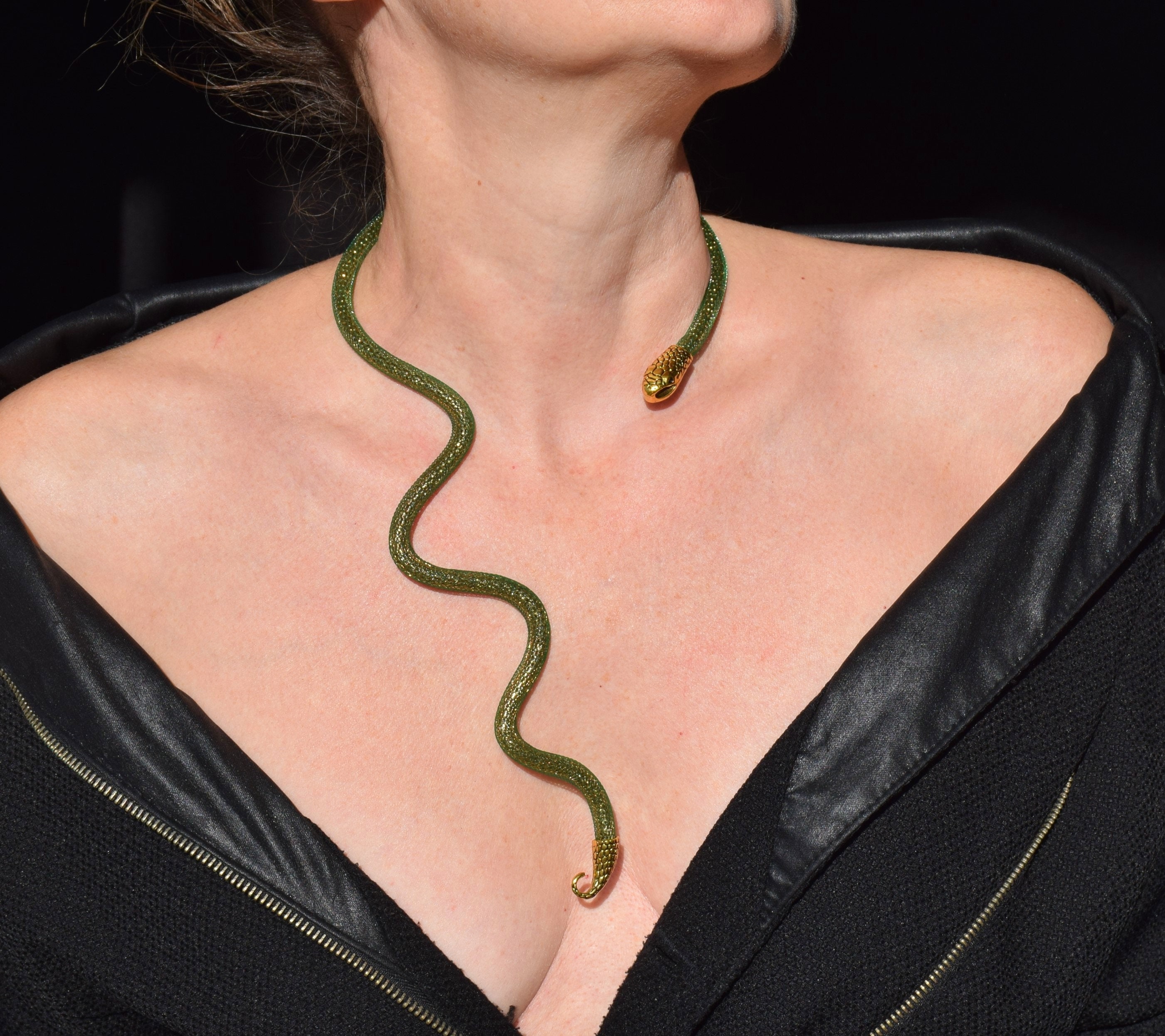 Long Snake Necklace Gold Serpent Choke Green Snake FLEXIBLE - Etsy