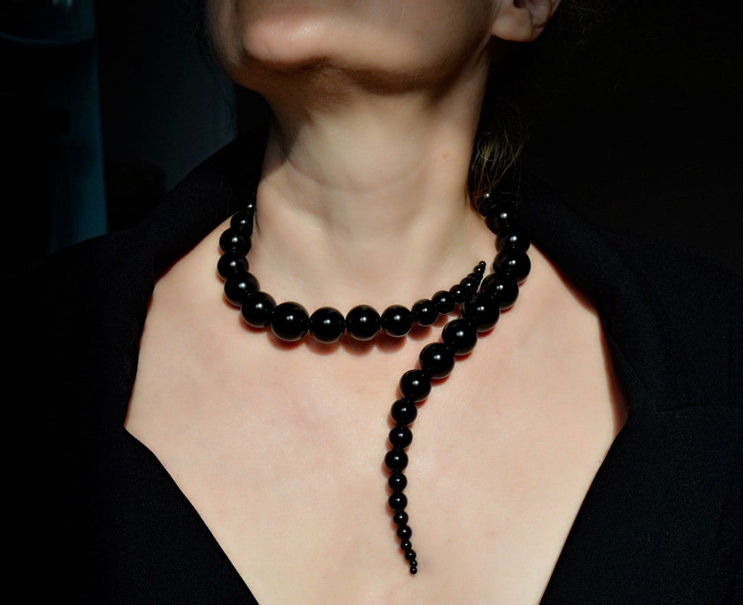 Black Bead Open Choker Necklace Cuff Collar Chunky Graduate Beaded - Etsy