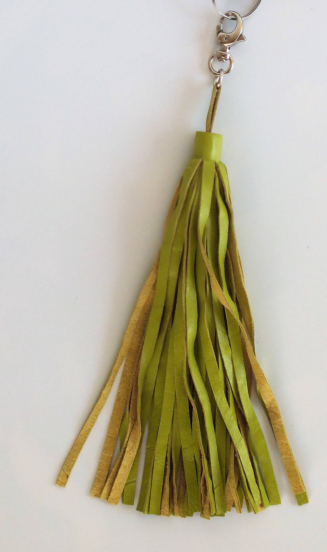 Lime Green Tassel Leather Keychain Fringe Zipper Pull - Etsy