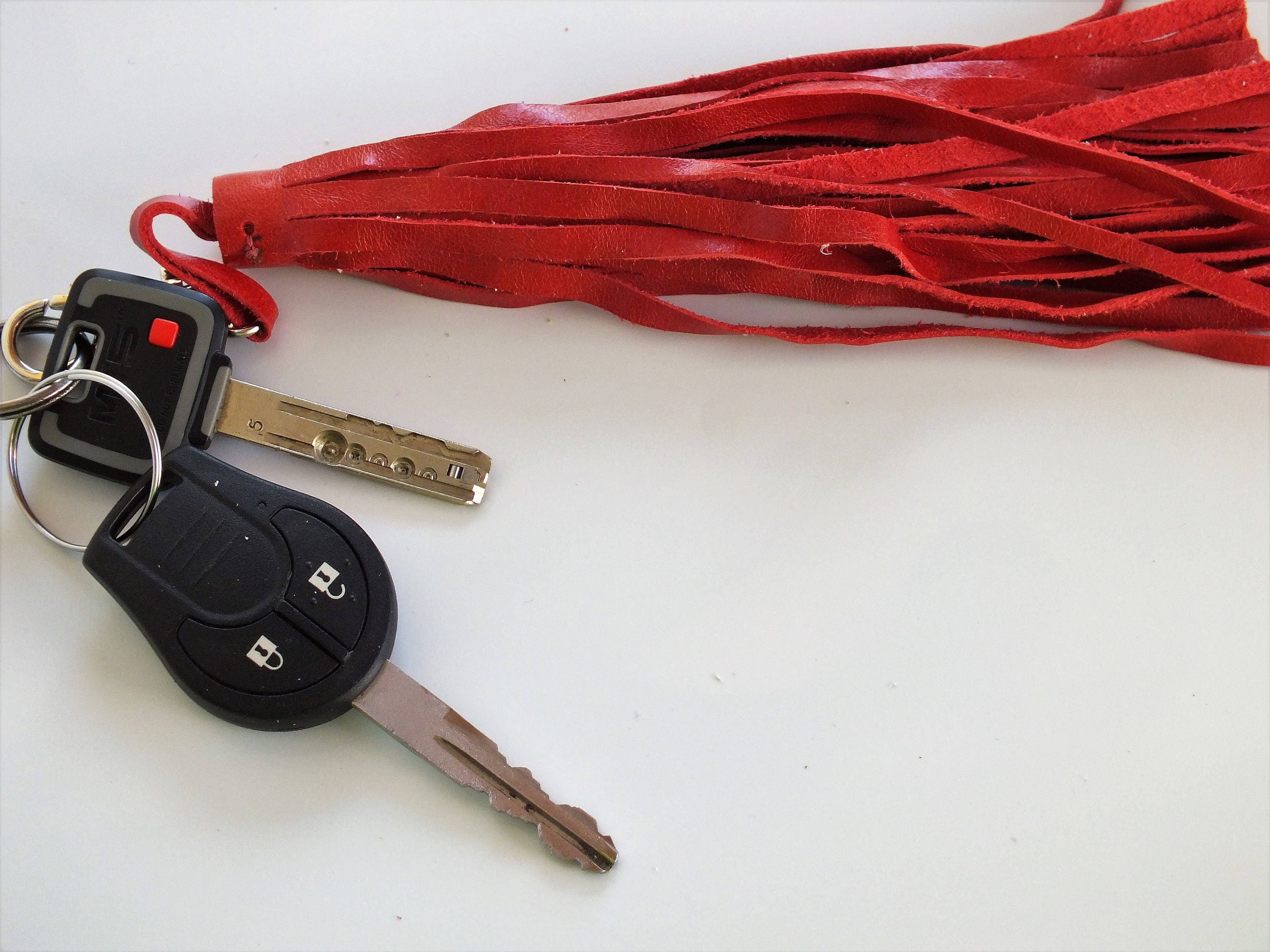 Red Keychain Leather Fringe Zipper Pull Leather Tassel Keychain ...