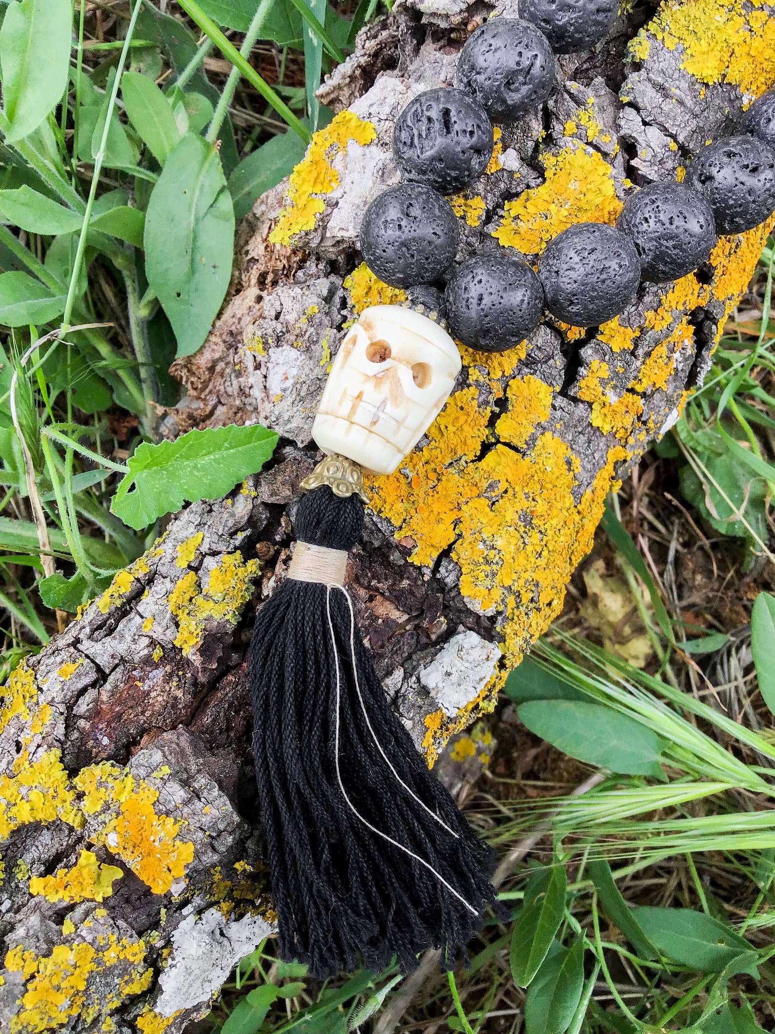 Black Baba Skull Mala Beads black Tassel Long Man's | Etsy