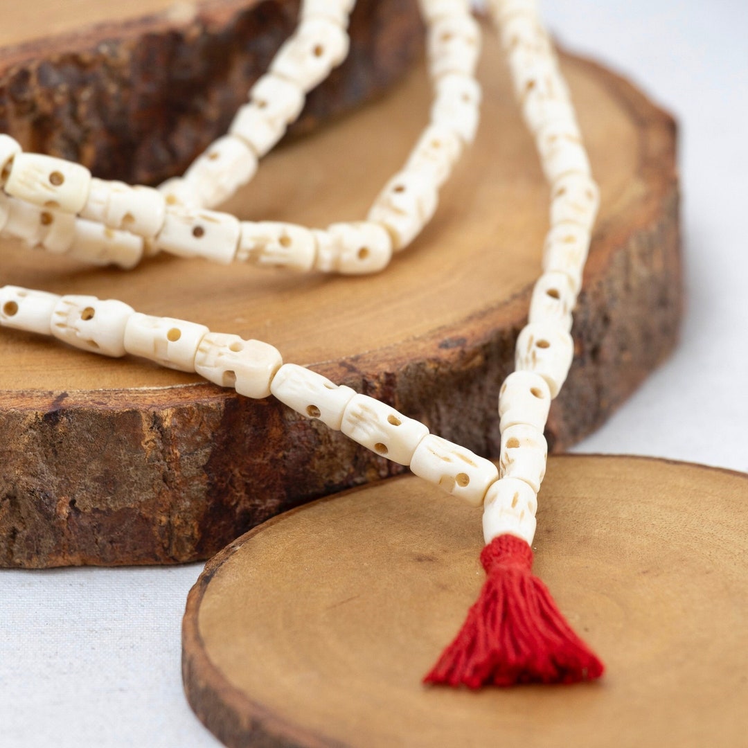 108 White Skull Mala Prayer Beads, Nepalese Bone Skull Japa Mala, Kali ...