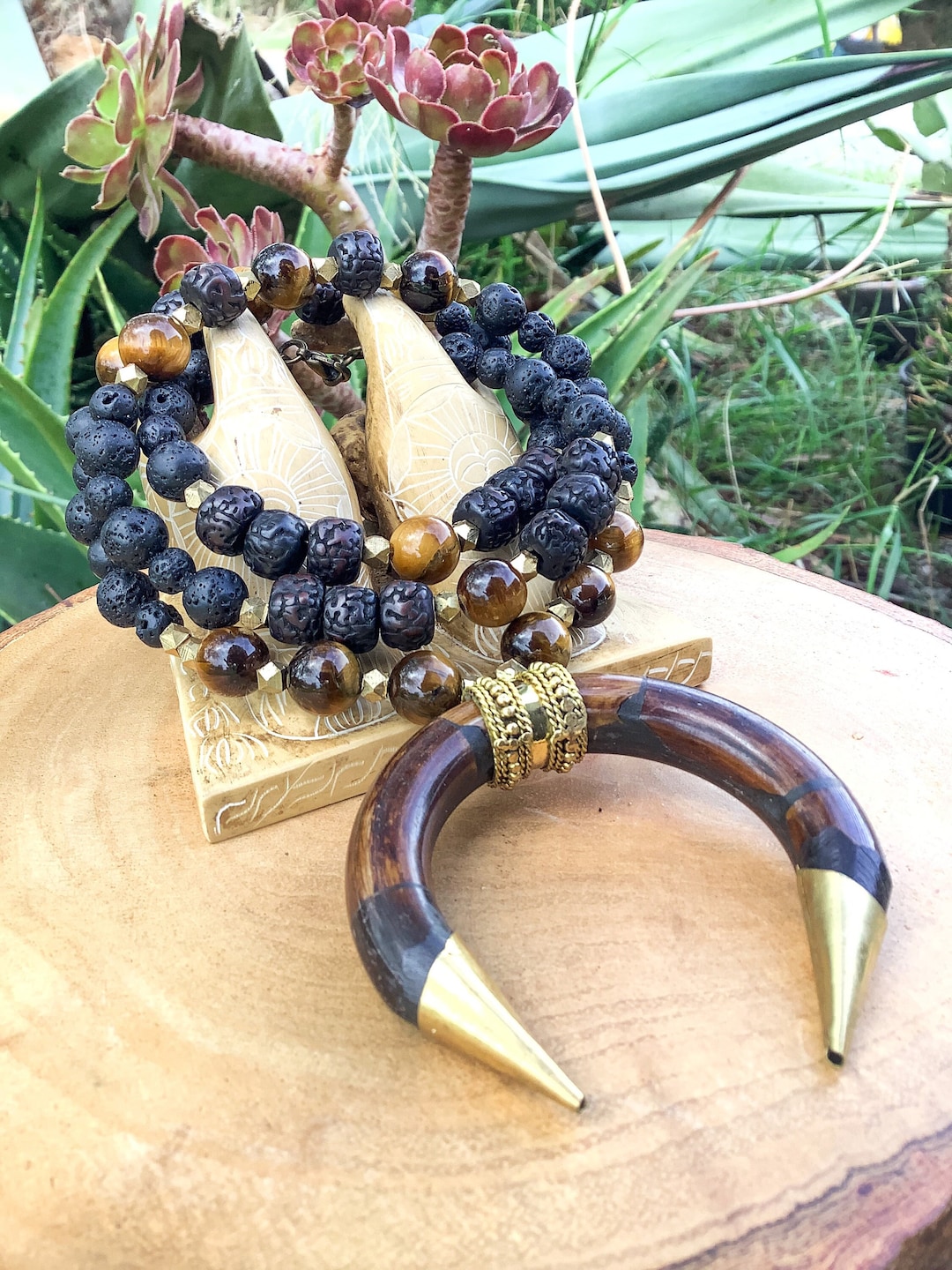 Half Moon Horn Pendant Necklace - Sacred Rudraksha Seed Chain ...