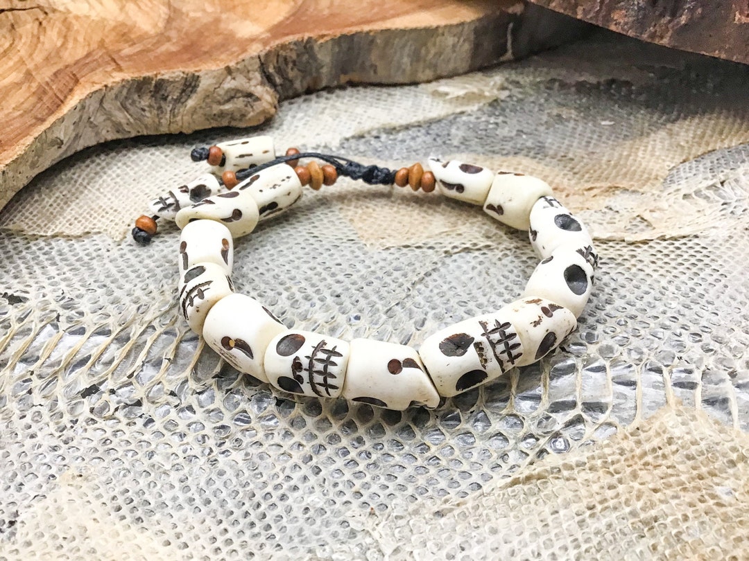 Hand Carved Yak Bone Skull Bracelet – Tribal Amulet Wristlet - Etsy
