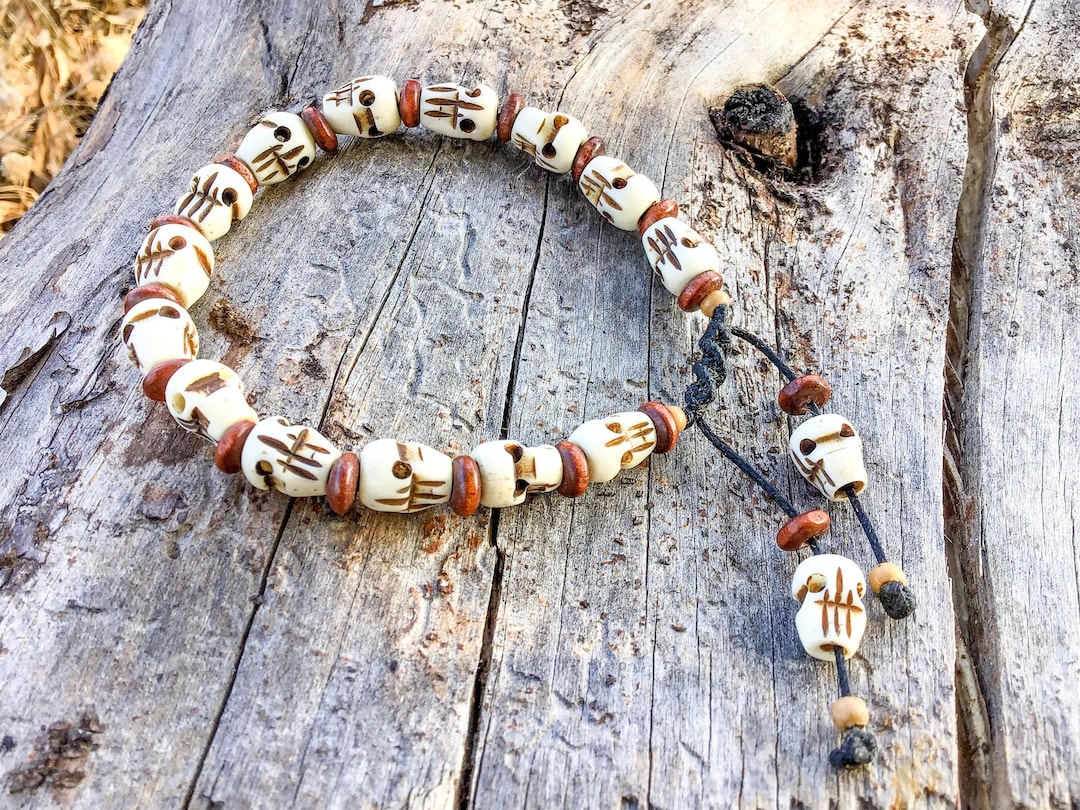 Hand Carved Yak Bone Skull Bracelet – Tribal Amulet Wristlet - Etsy