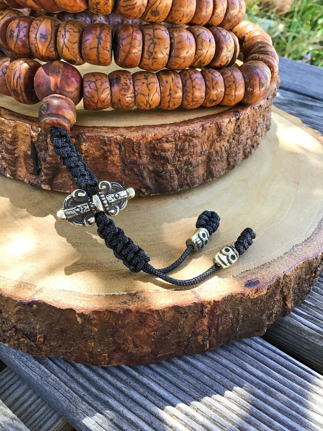 108 Authentic Bodhi Seed Mala Prayer Beads With Dorje and Skull Tassel ...