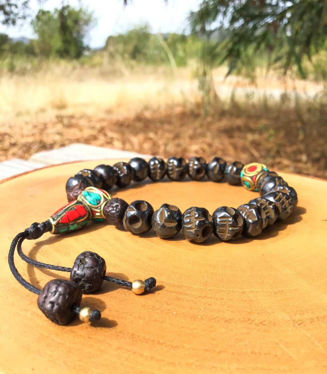 Black KALI Mala Skull BRACELET Inlay Tibetan Round Skull Mala - Etsy