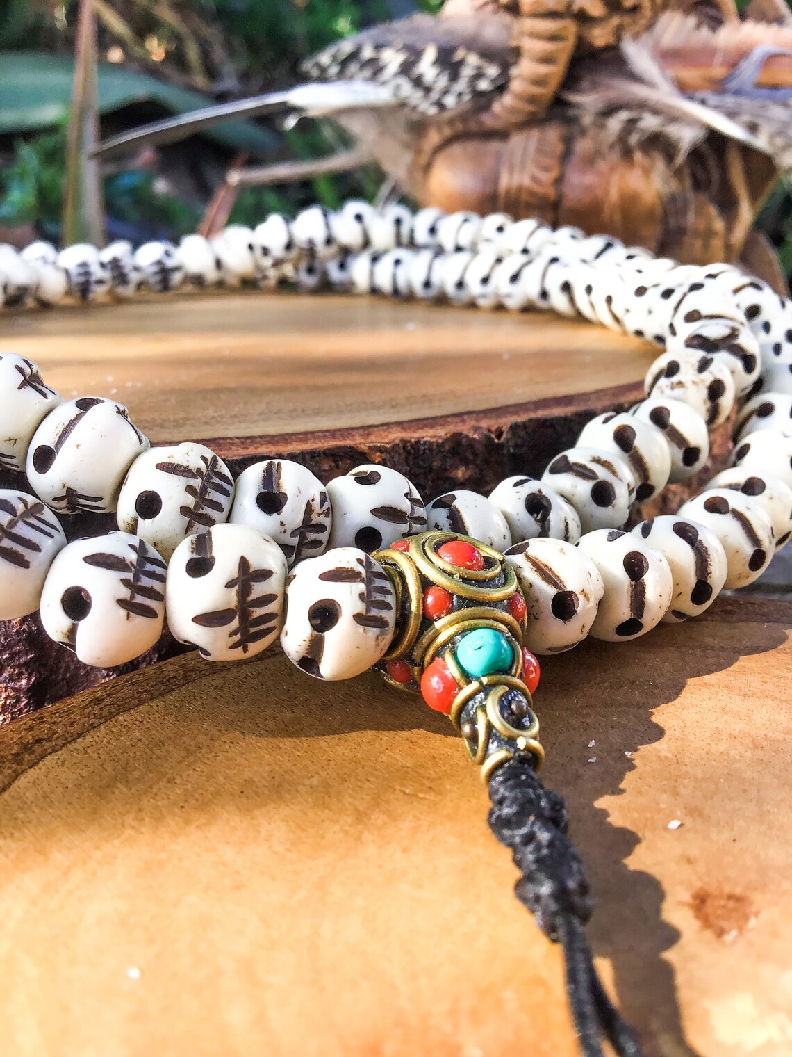 108 KALI MALA Skull Prayer Beads Inlay Tibetan Guru Round | Etsy