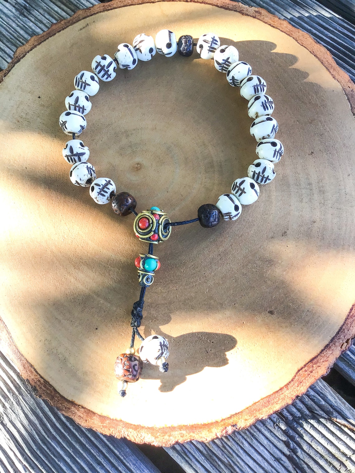KALI Mala Skull BRACELET Inlay Tibetan Guru Round Skull Mala - Etsy