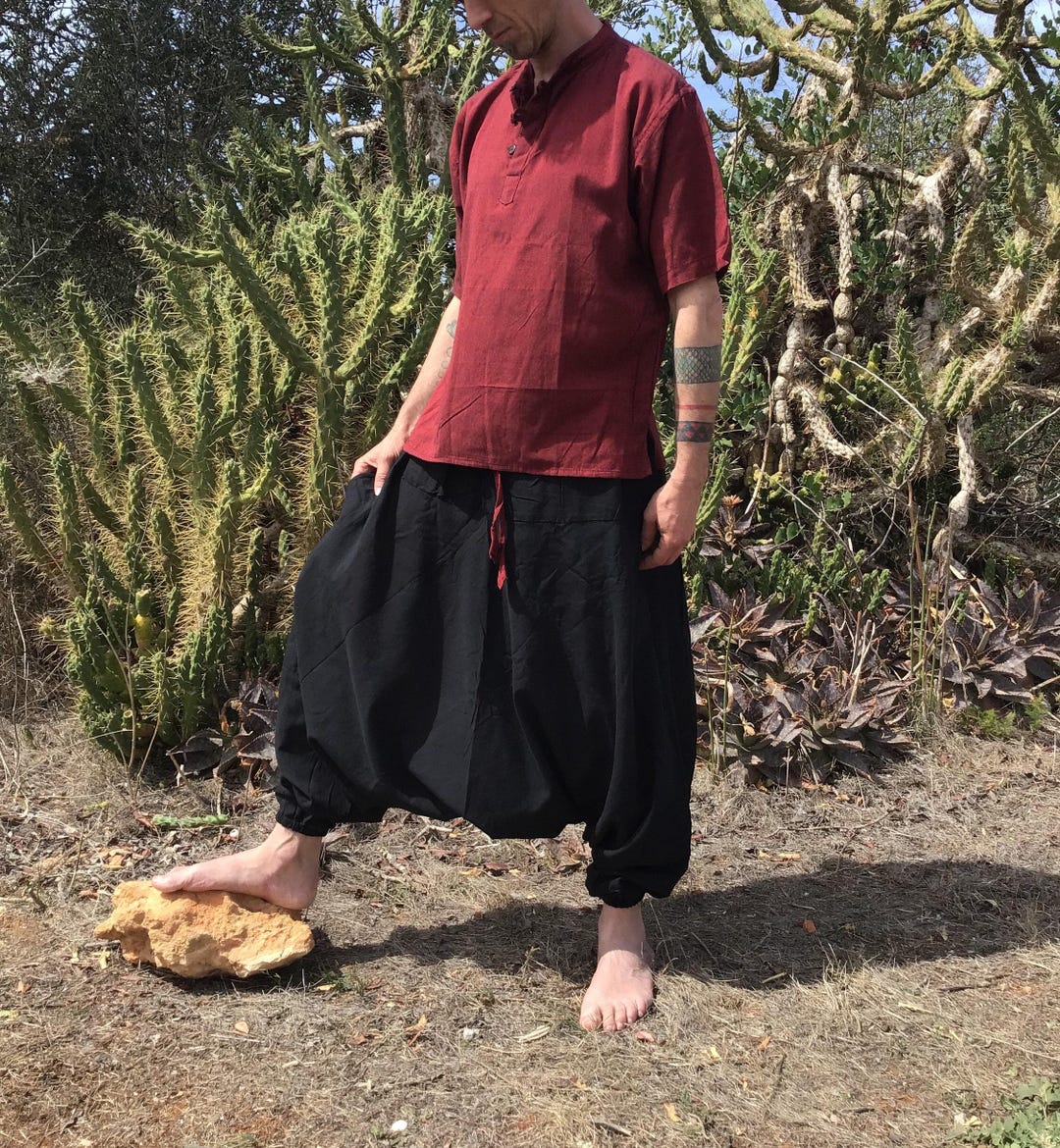 Black Baggy Tribal Thin Cotton HAREM PANTS Aladin Yoga Alibaba Afghani ...