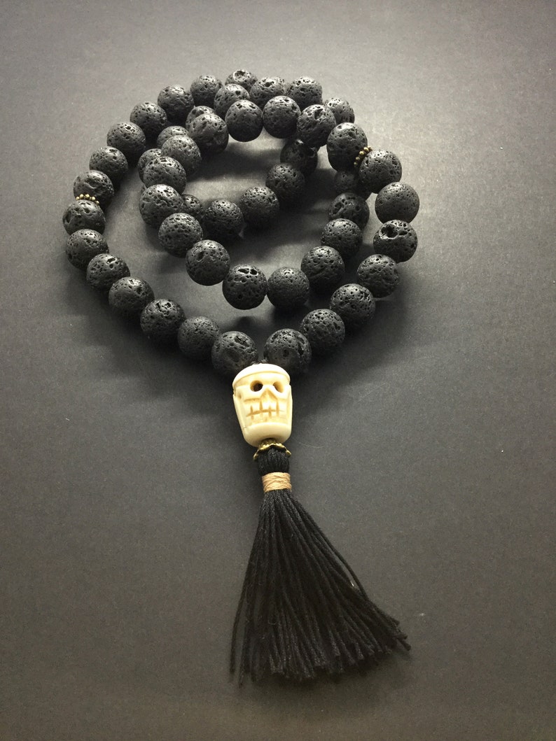 Black Baba Skull Mala Beads black Tassel Long Man's | Etsy