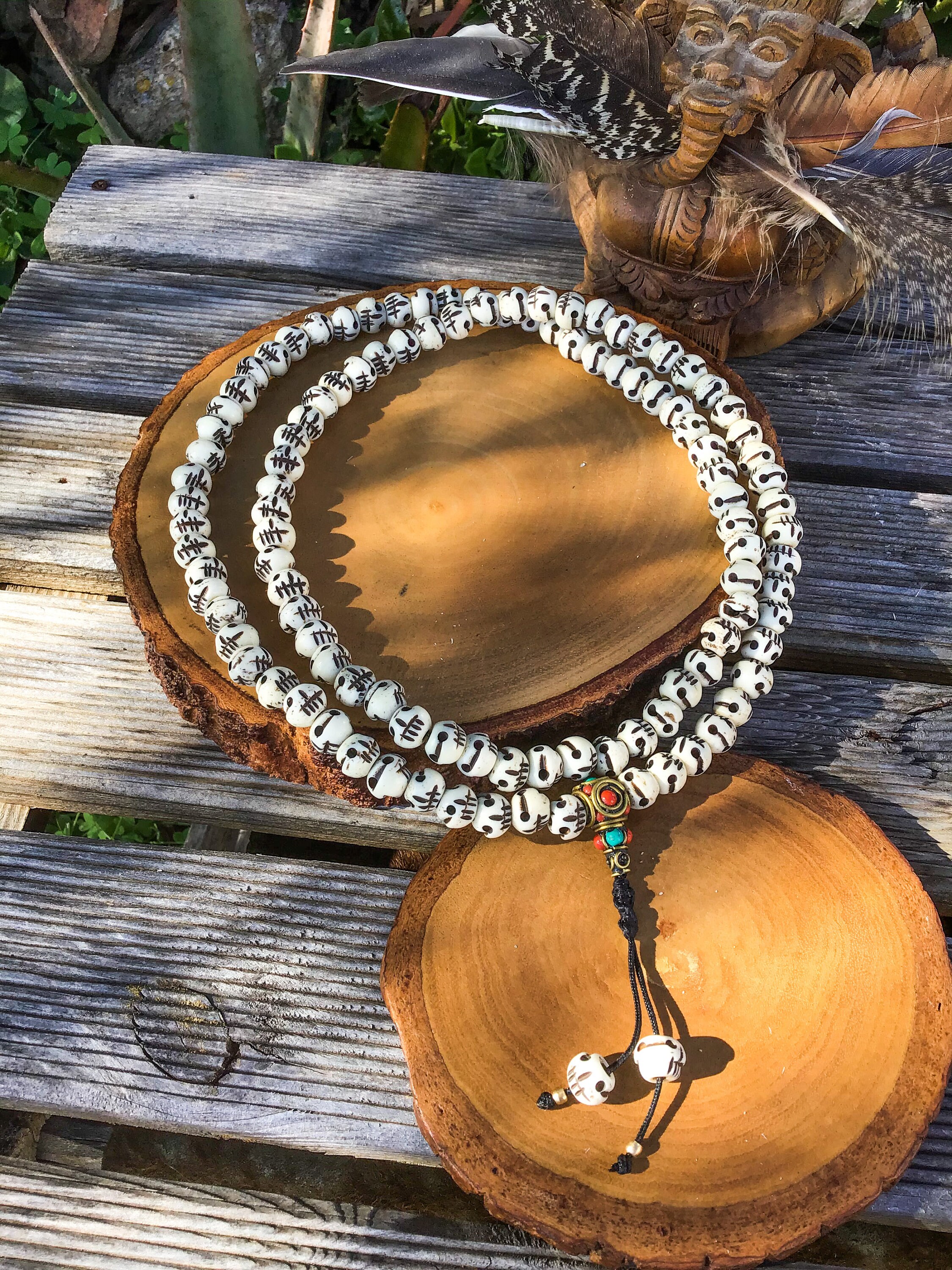 108 KALI MALA Skull Prayer Beads Inlay Tibetan Guru Round | Etsy