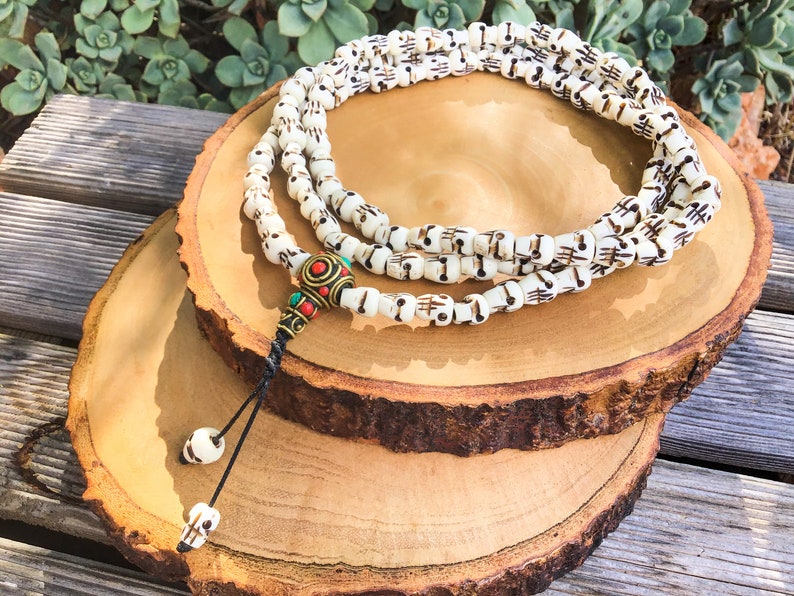 108 KALI MALA Skull Prayer Beads Inlay Tibetan Skull Japa - Etsy
