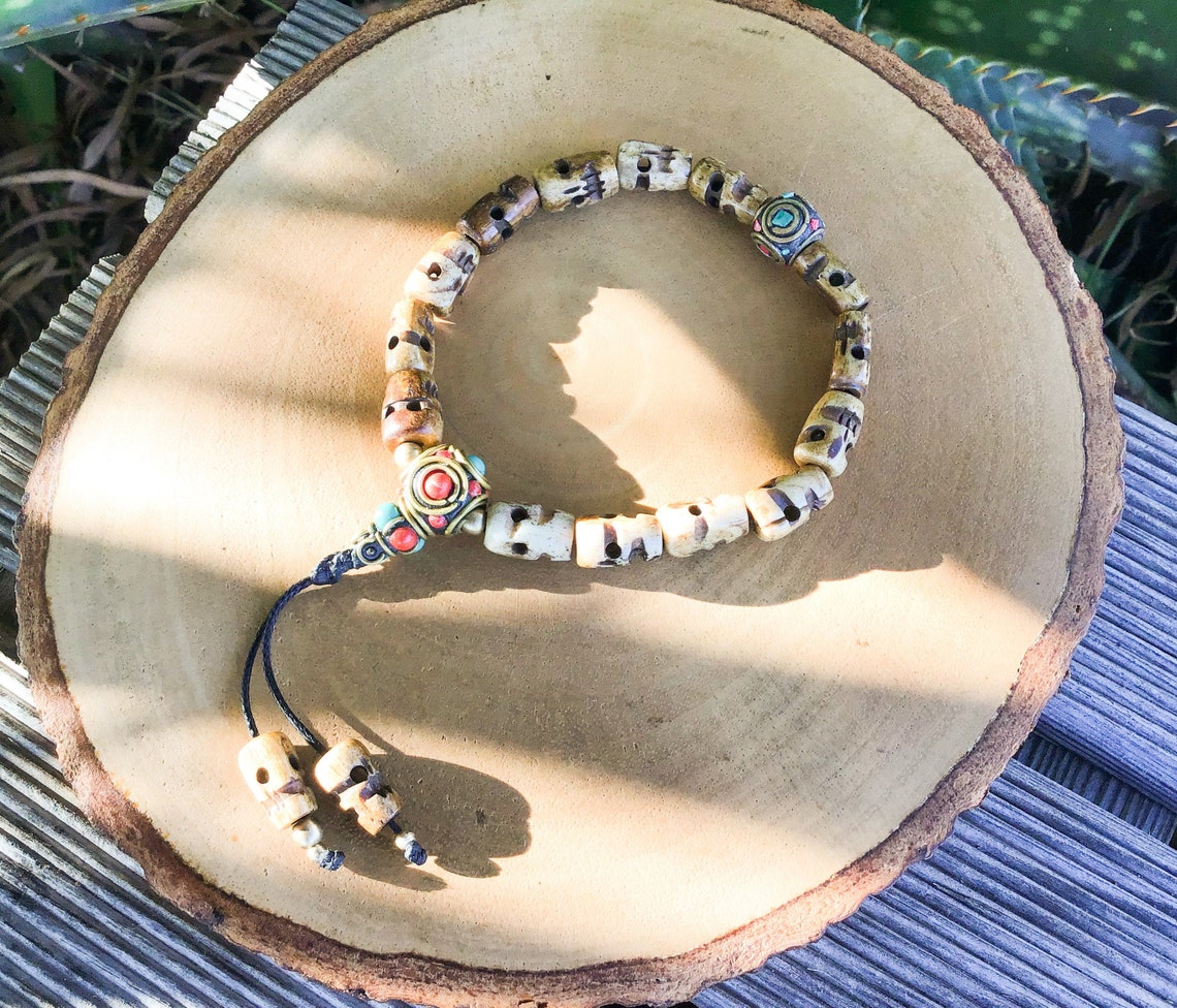 KALI Mala Skull BRACELET Inlay Tibetan Guru Skull Mala - Etsy
