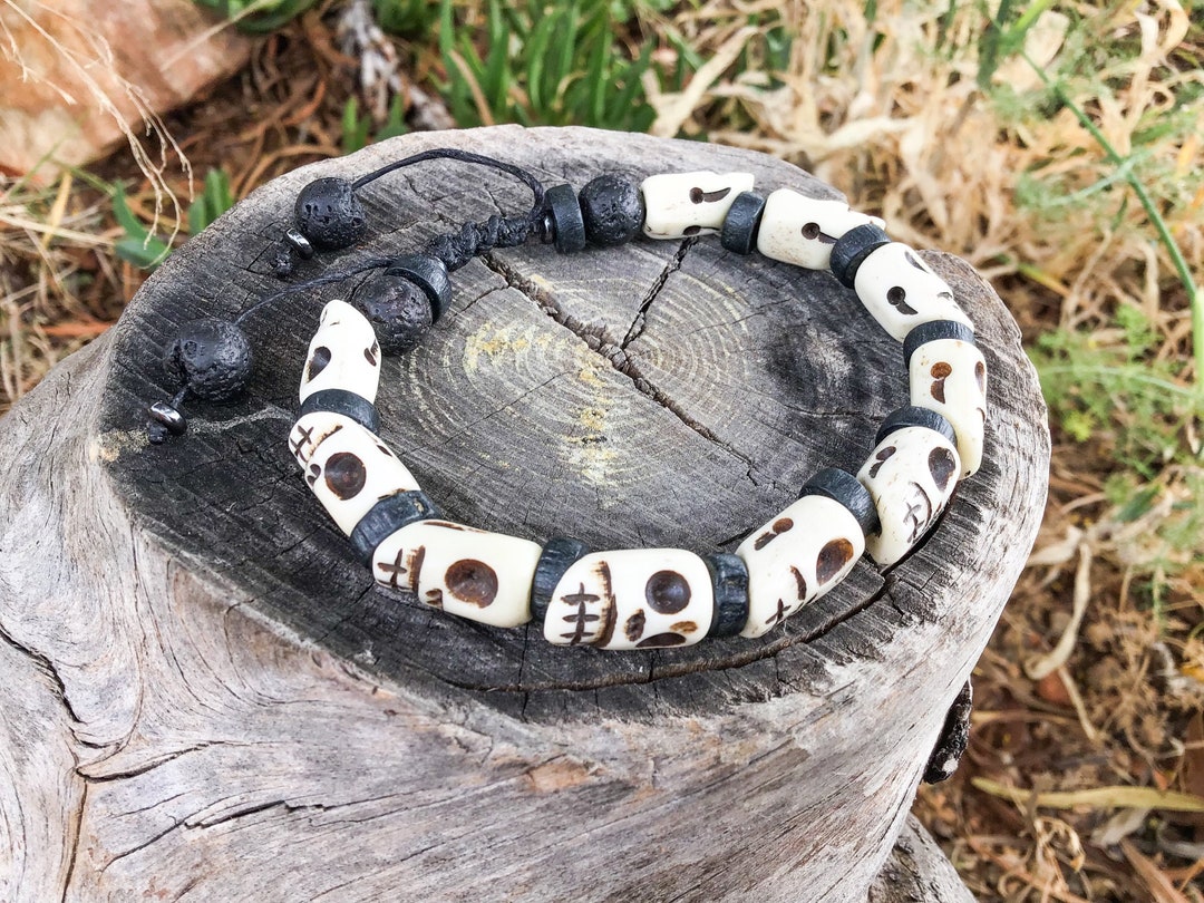Lucky Skull Bone Amulet Bracelet - Tribal Bone Skulls Bracelet ...