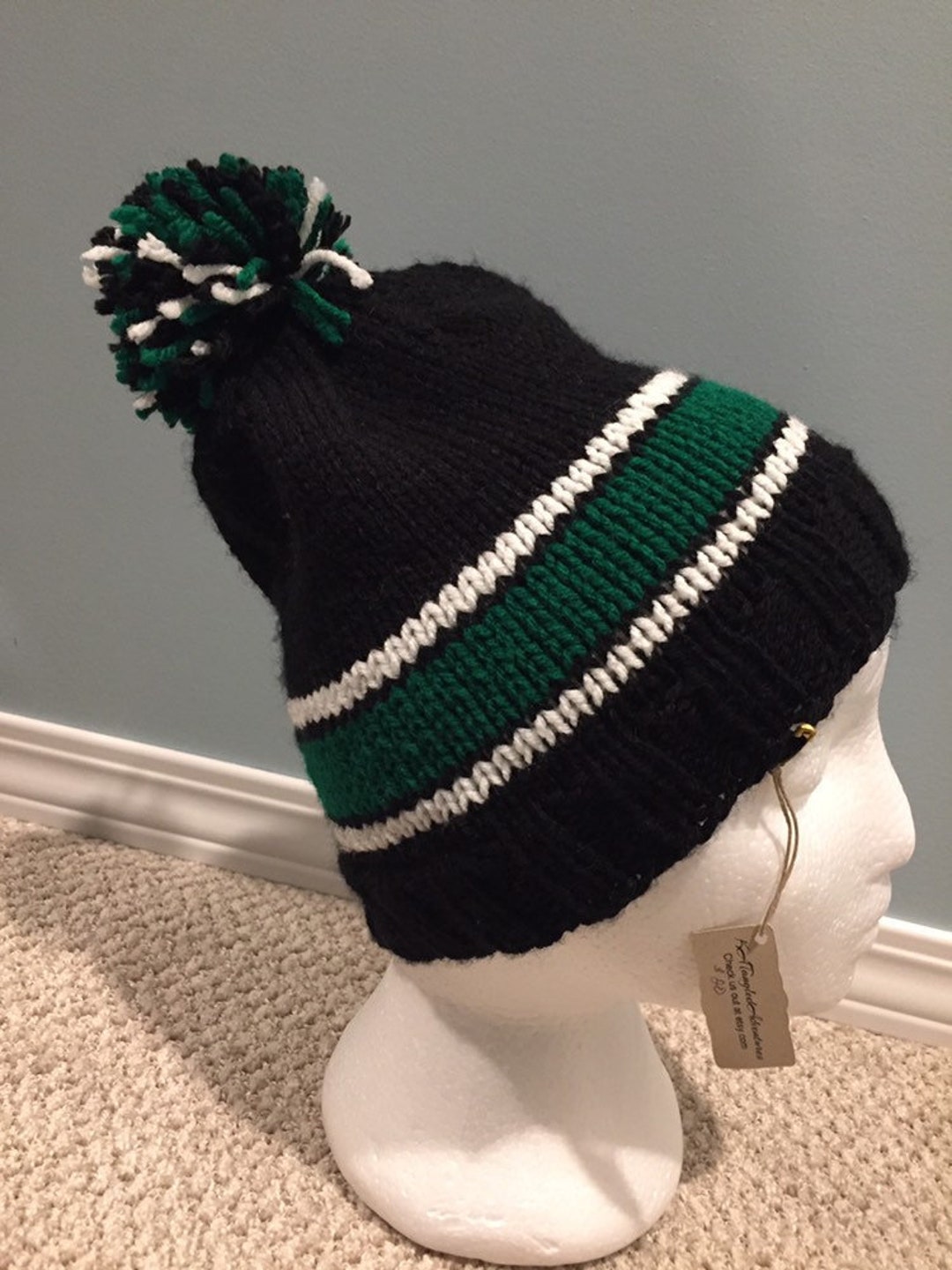 Winter Hat, Unisex Slouchy Beanie Hat, Hand Knit, Black Toque, Bohemian ...