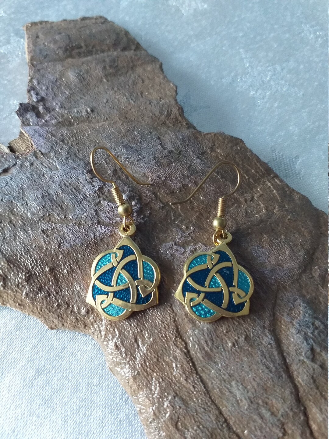 Vintage Cloisonne Enamel Celtic Knot Design Sea Gems Earrings - Etsy
