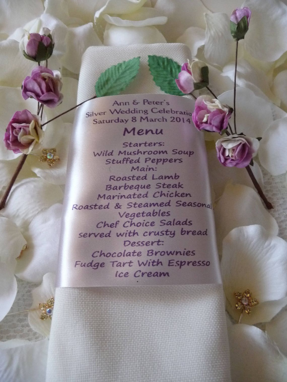 Menu Ribbon, Place Setting Menu, Wedding Menu, Napkin Menu, Custom ...