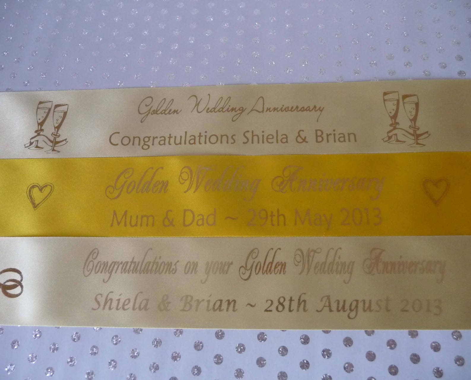 Personalised WEDDING ANNIVERSARY Ribbon Customised for Silver, Ruby ...