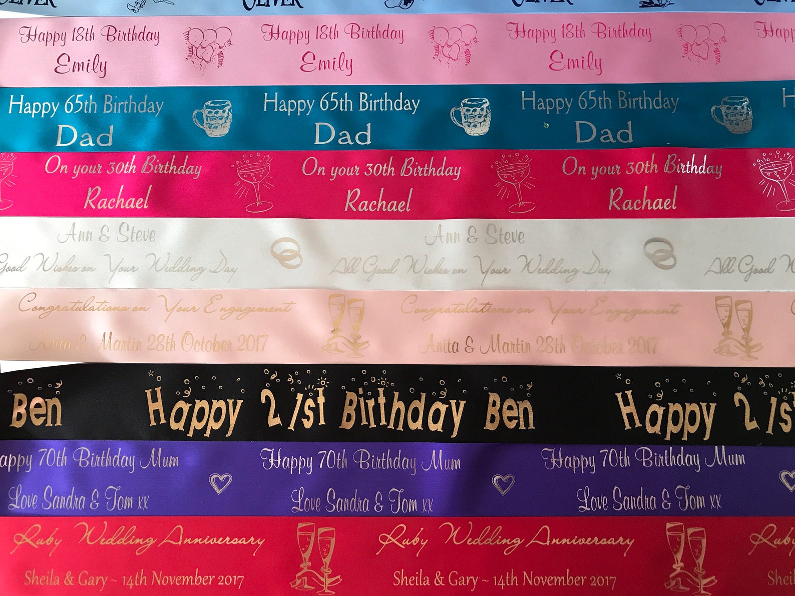 Personalised ribbon for all occasions 45mm wide minimum order | Etsy