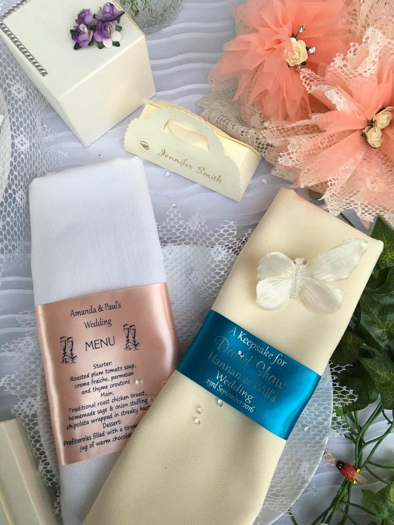 Menu Ribbon, Place Setting Menu, Wedding Menu, Napkin Menu, Custom ...