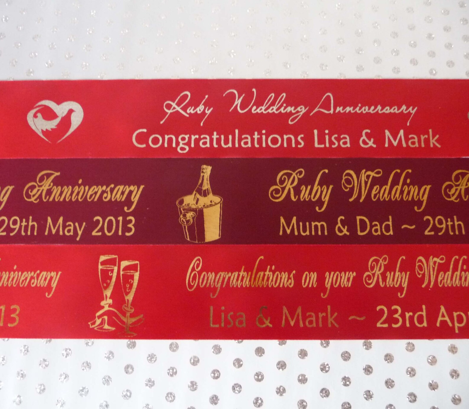Personalised WEDDING ANNIVERSARY Ribbon Customised for Silver, Ruby ...