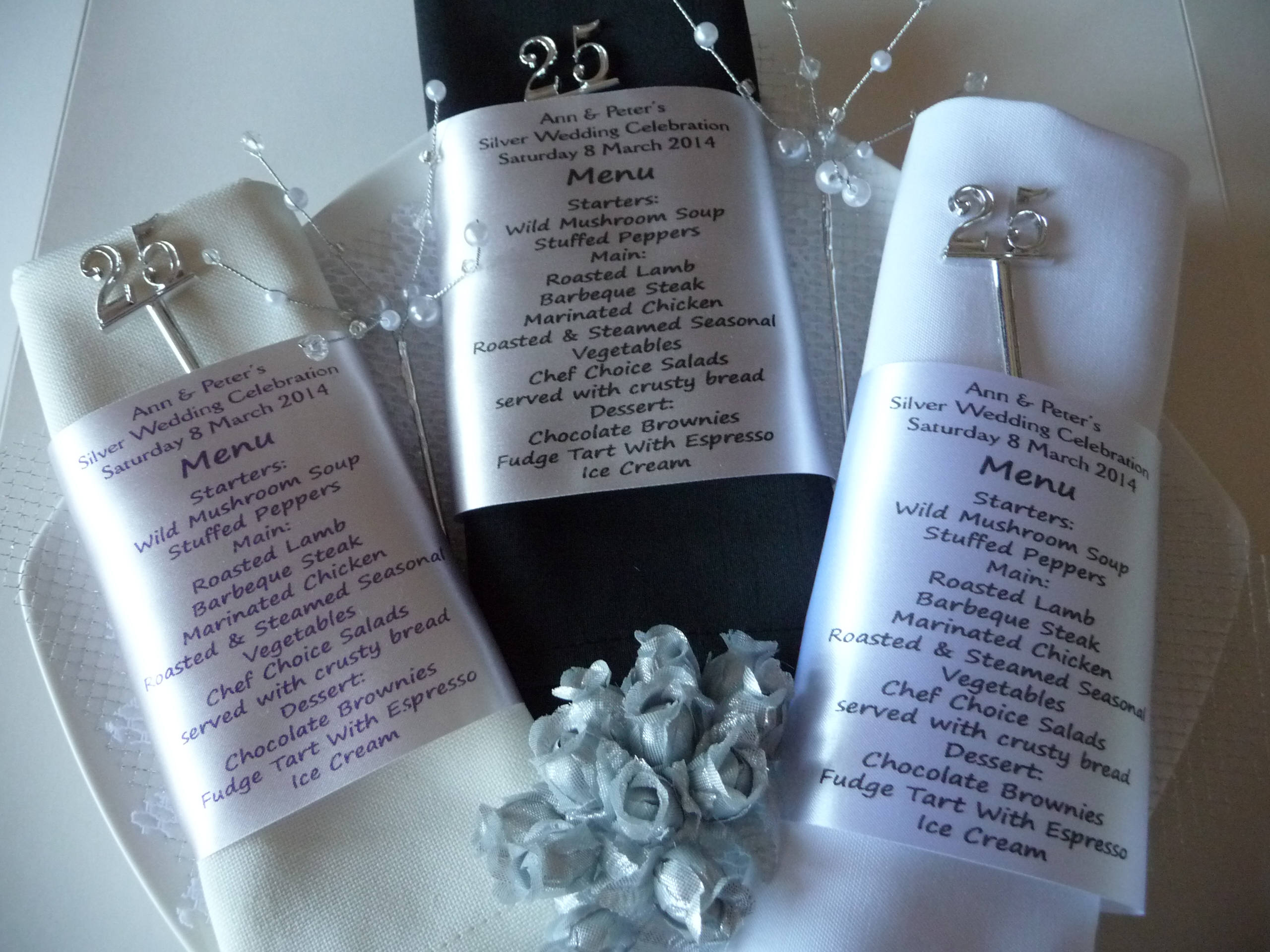 Menu Ribbon, Place Setting Menu, Wedding Menu, Napkin Menu, Custom ...