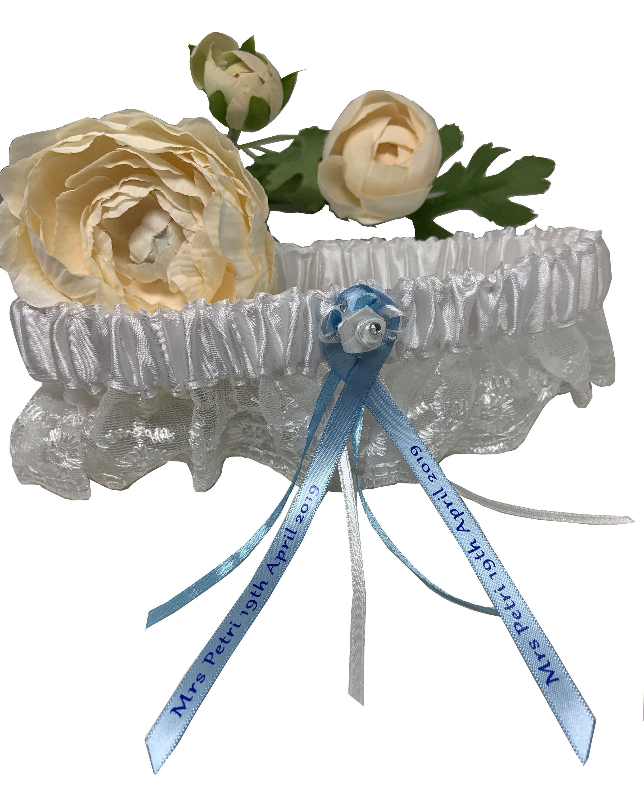 Wedding Bridal Garter with Personalised ribbon Satin & Lace | Etsy