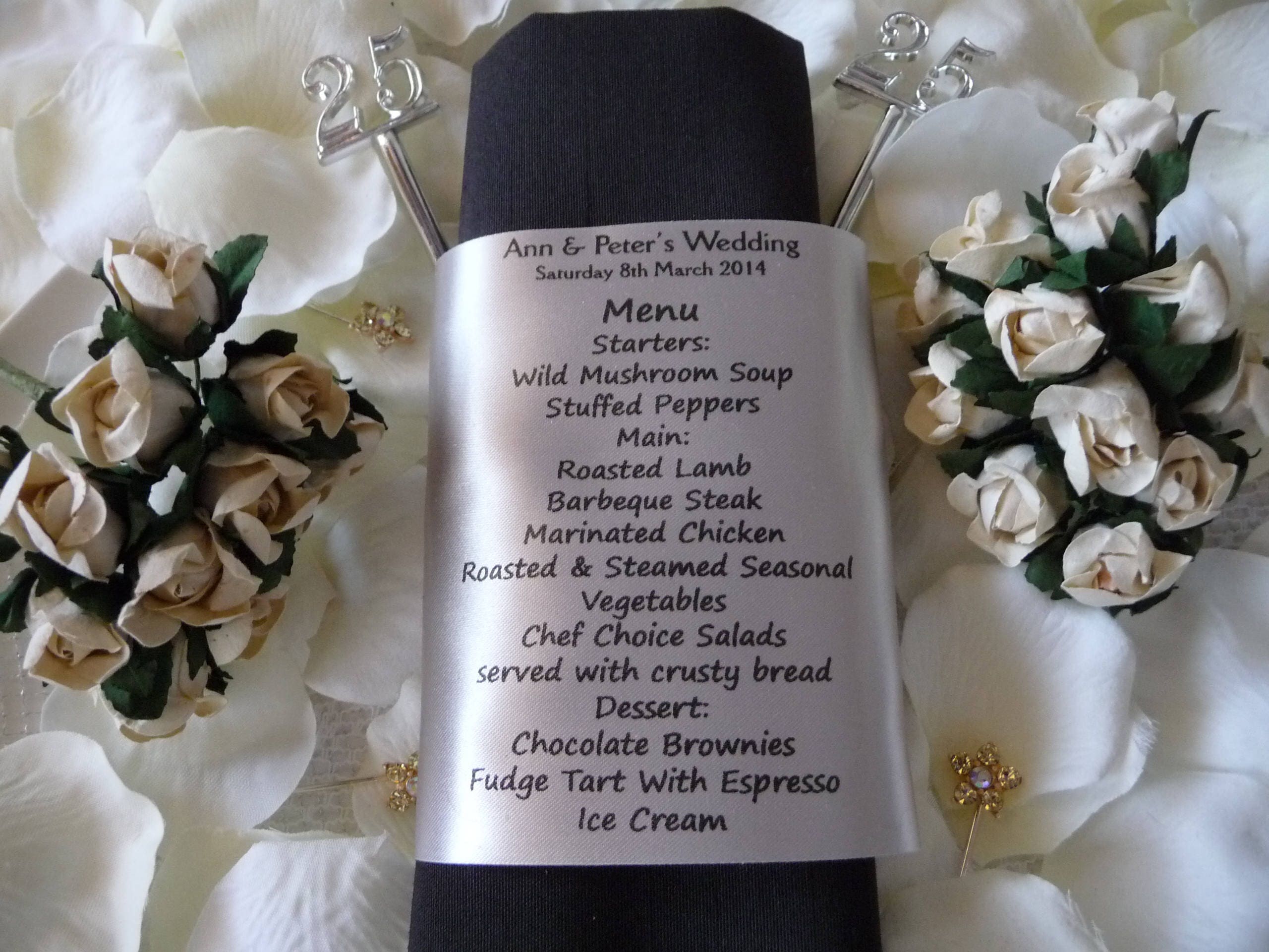 Menu Ribbon, Place Setting Menu, Wedding Menu, Napkin Menu, Custom ...