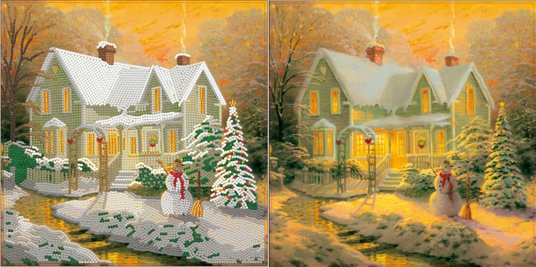 Thomas Kinkade SNOWY Cottage Crystal Art DIY Picture Kit Ready to Hang ...