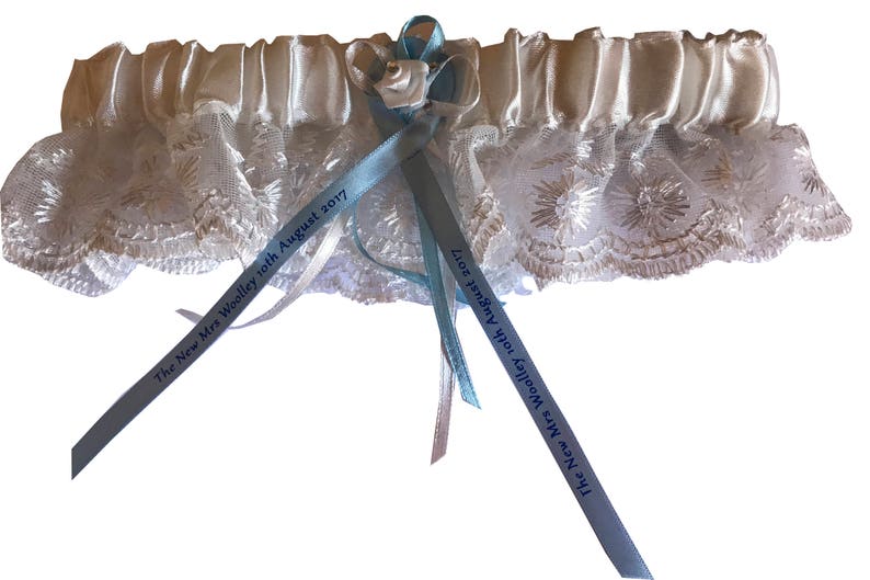 Wedding Bridal Garter with Personalised ribbon Satin & Lace | Etsy