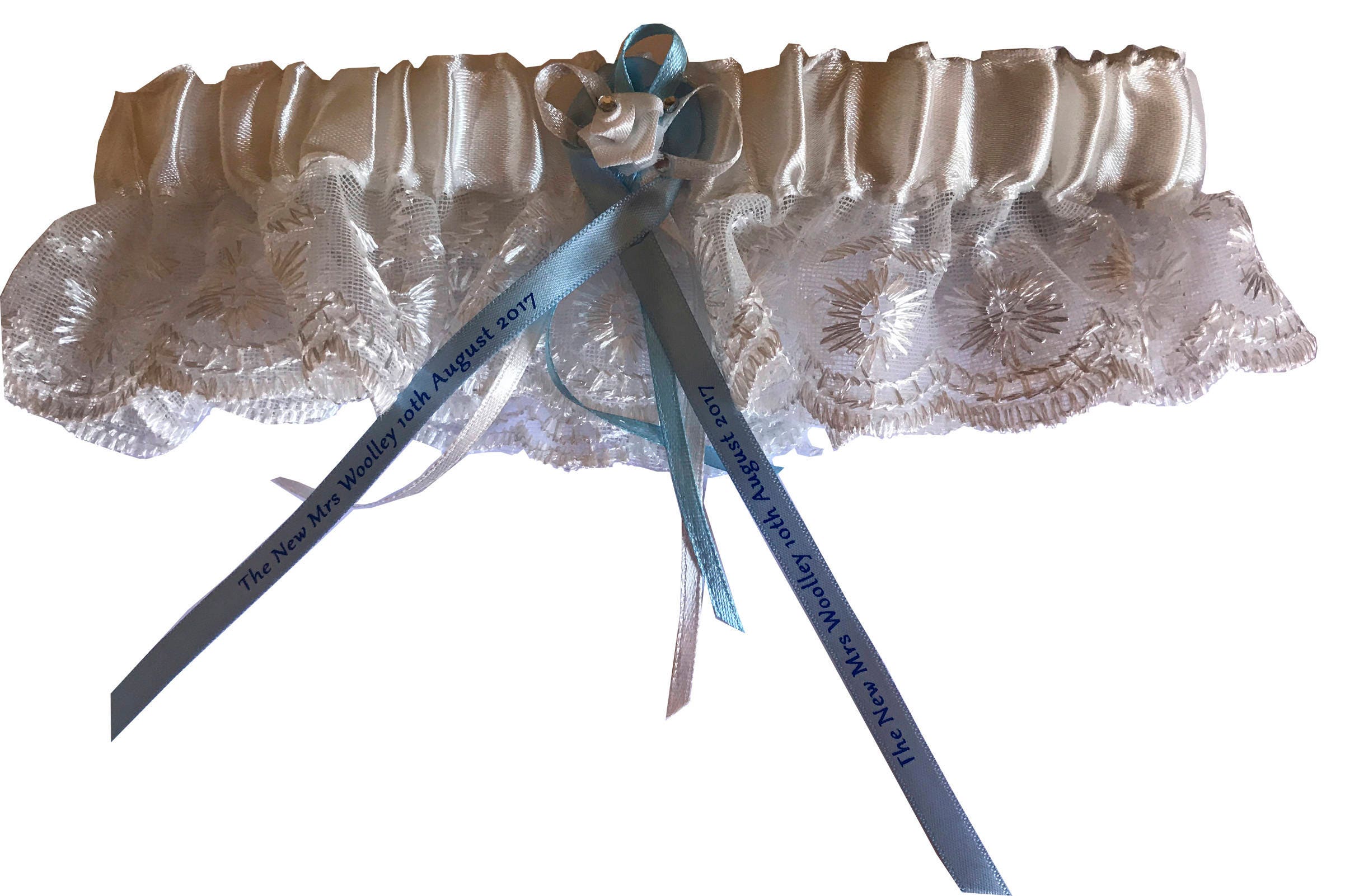 Wedding Bridal Garter with Personalised ribbon Satin & Lace | Etsy