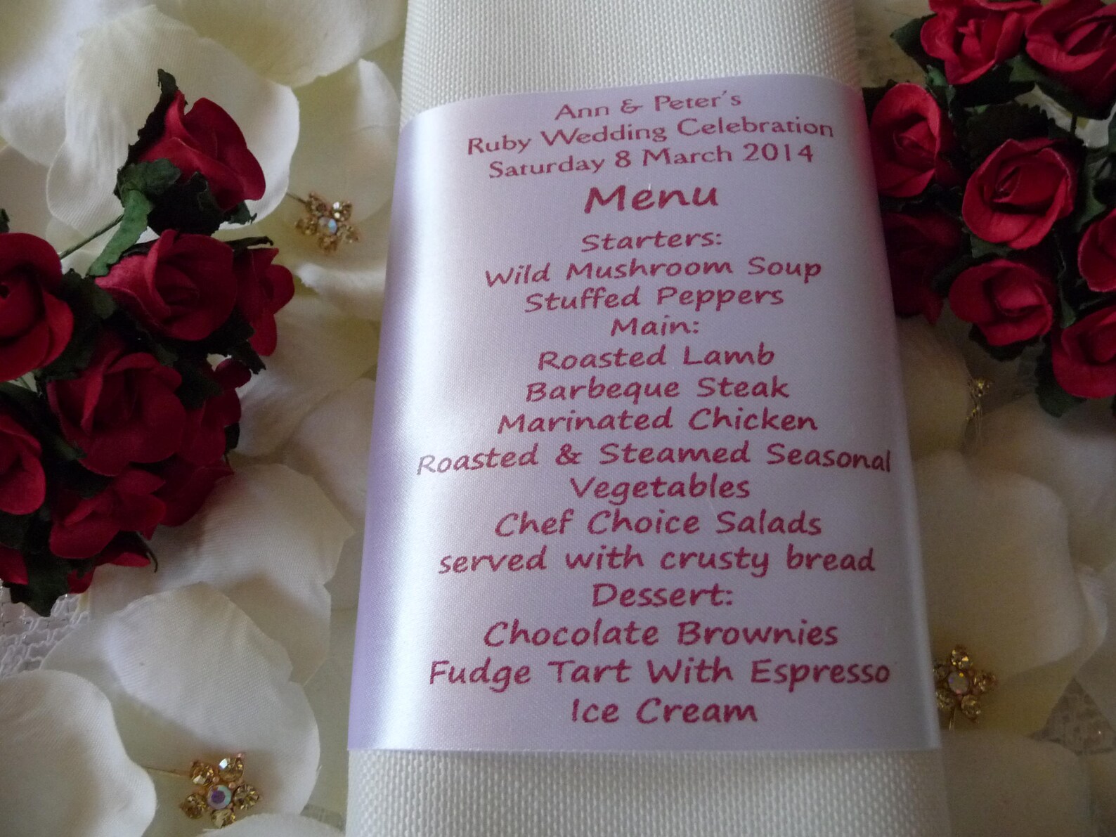 Menu Ribbon, Place Setting Menu, Wedding Menu, Napkin Menu, Custom ...